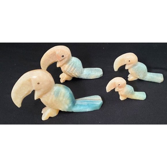 Unbranded | Accents | 4 Vintage Hand Carved Blue Tan Stone Parrot ...
